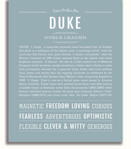 Duke Personalized Name Meaning Art Prints – Name Stories