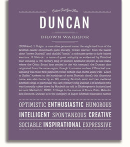 Duncan Personalized Name Meaning Art Prints – Name Stories