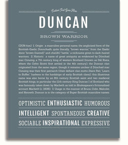 Duncan Personalized Name Meaning Art Prints – Name Stories