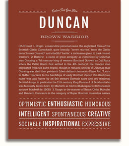 Duncan Personalized Name Meaning Art Prints – Name Stories