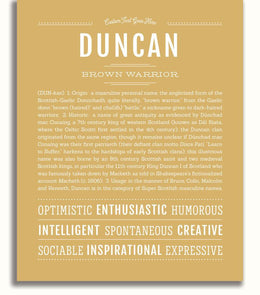 Duncan Personalized Name Meaning Art Prints – Name Stories