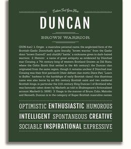 Duncan Personalized Name Meaning Art Prints – Name Stories