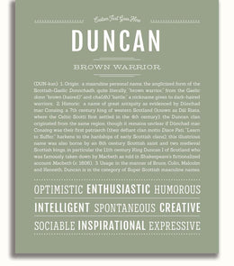 Duncan Personalized Name Meaning Art Prints – Name Stories