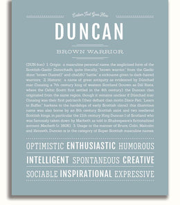 Duncan Personalized Name Meaning Art Prints – Name Stories