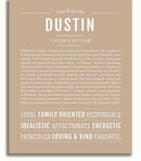 Dustin Personalized Name Meaning Art Prints – Name Stories