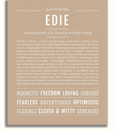 Edie Personalized Name Meaning Art Prints – Name Stories