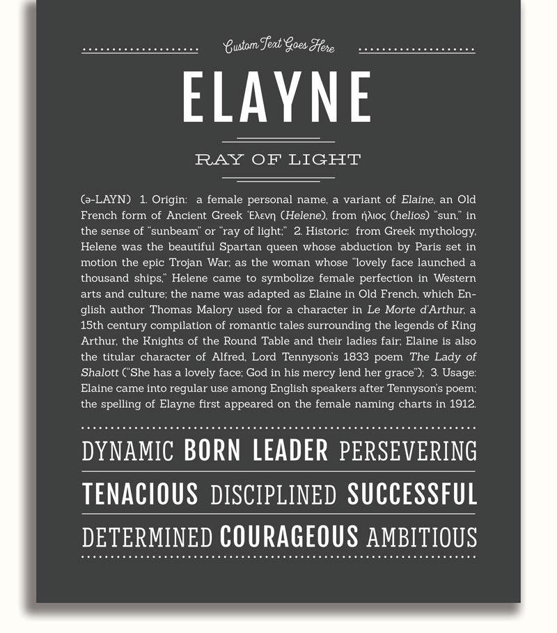 Elayne Personalized Name Meaning Art Prints – Name Stories