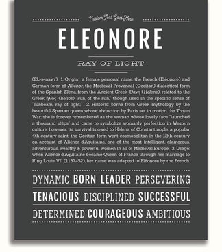 Eleonore Personalized Name Meaning Art Prints – Name Stories