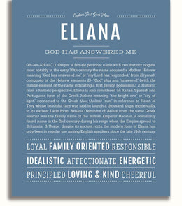 Eliana Personalized Name Meaning Art Prints – Name Stories
