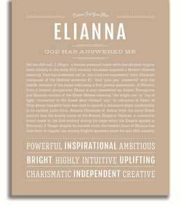 Elianna Personalized Name Meaning Art Prints – Name Stories