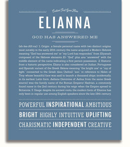 Elianna Personalized Name Meaning Art Prints – Name Stories