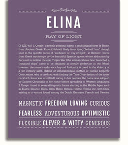 Elina Personalized Name Meaning Art Prints – Name Stories