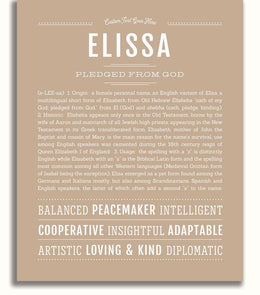 Elissa Personalized Name Meaning Art Prints – Name Stories