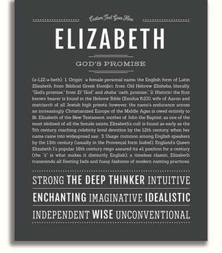 Elizabeth Personalized Name Meaning Art Prints – Name Stories
