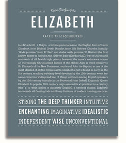 Elizabeth Personalized Name Meaning Art Prints – Name Stories