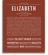 Elizabeth Personalized Name Meaning Art Prints – Name Stories