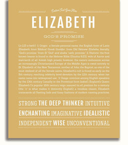 Elizabeth Personalized Name Meaning Art Prints – Name Stories