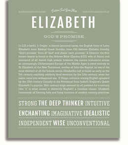 Elizabeth Personalized Name Meaning Art Prints – Name Stories