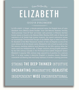 Elizabeth Personalized Name Meaning Art Prints – Name Stories