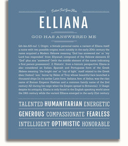 Elliana Personalized Name Meaning Art Prints – Name Stories