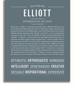 Elliott Personalized Name Meaning Art Prints – Name Stories
