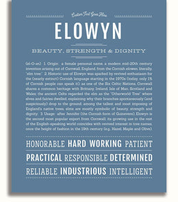 Elowyn Personalized Name Meaning Art Prints – Name Stories