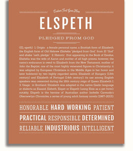 Elspeth Personalized Name Meaning Art Prints – Name Stories