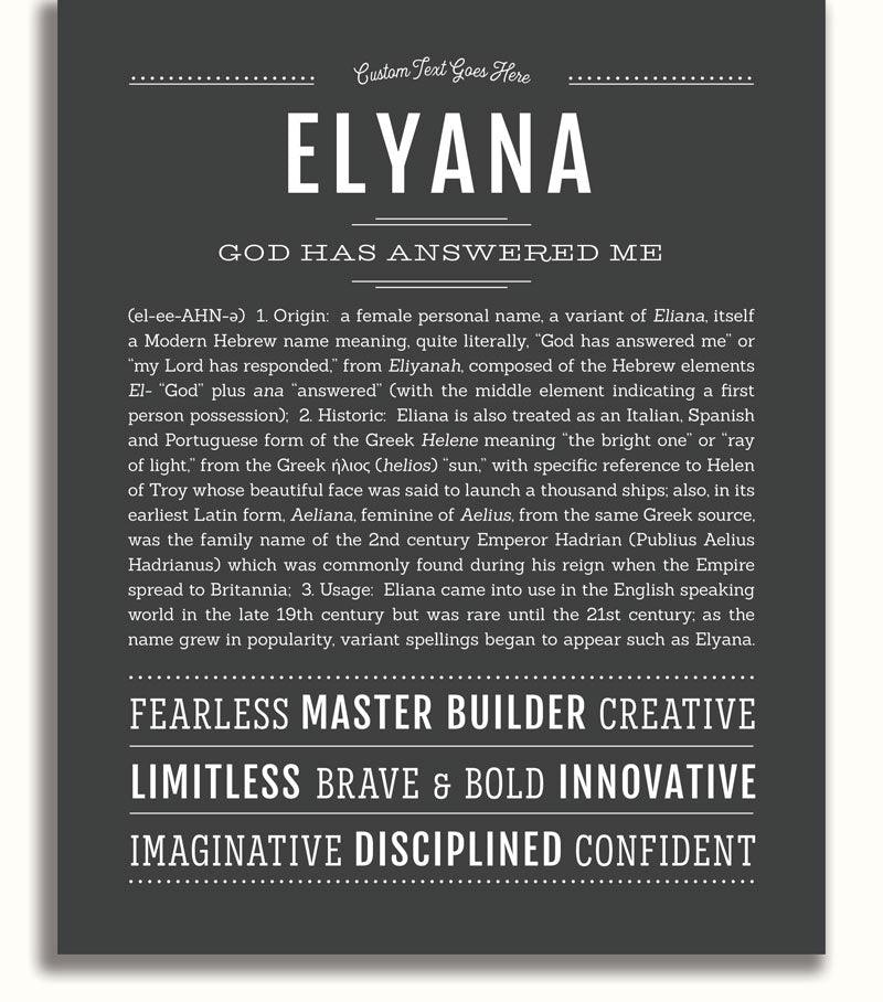 Elyana Personalized Name Meaning Art Prints – Name Stories