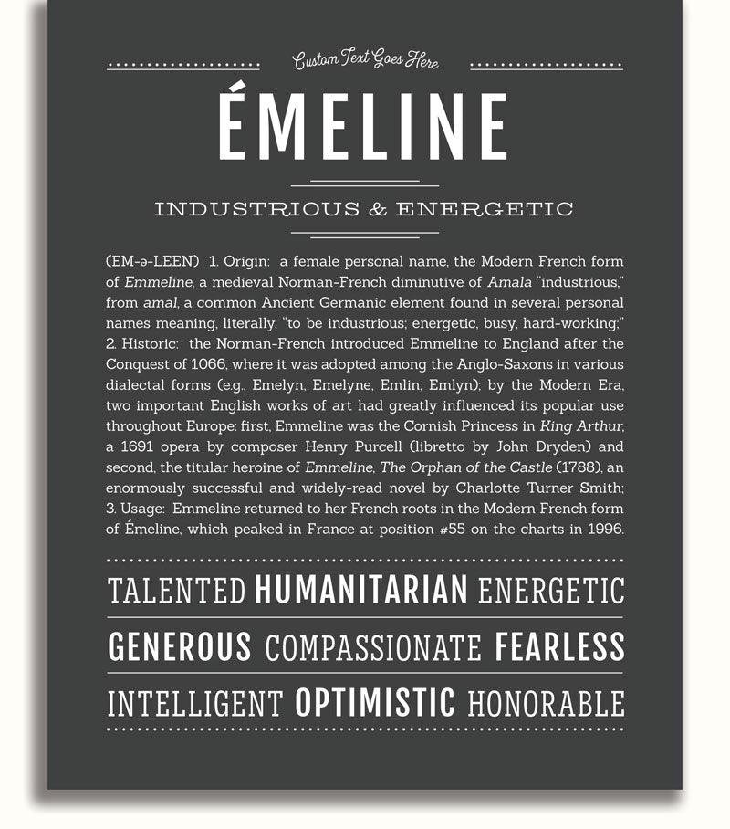 Emeline Personalized Name Meaning Art Prints – Name Stories