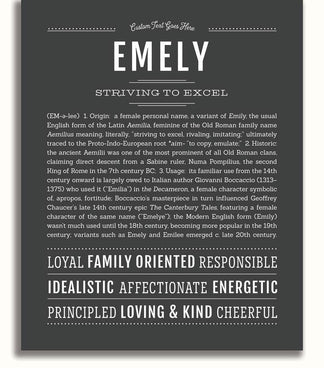 Emely Personalized Name Meaning Art Prints – Name Stories