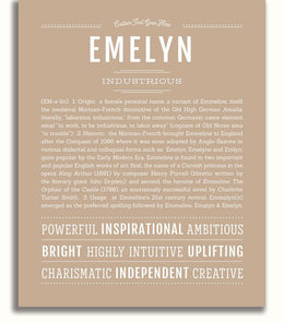 Emelyn Personalized Name Meaning Art Prints – Name Stories