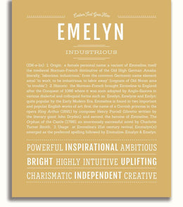Emelyn Personalized Name Meaning Art Prints – Name Stories