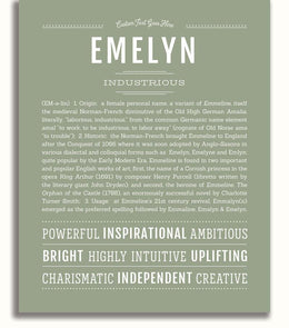 Emelyn Personalized Name Meaning Art Prints – Name Stories