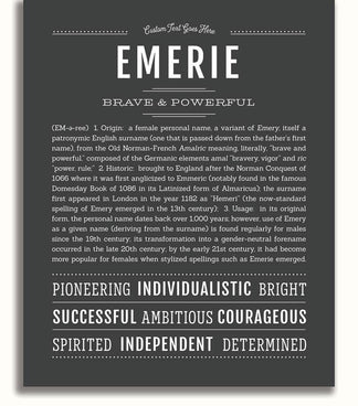 Emerie Personalized Name Meaning Art Prints – Name Stories