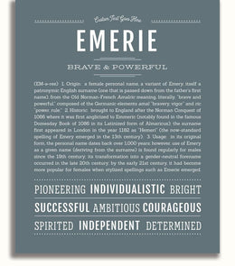 Emerie Personalized Name Meaning Art Prints – Name Stories