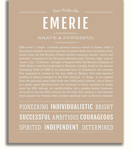 Emerie Personalized Name Meaning Art Prints – Name Stories