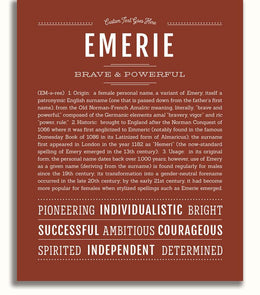 Emerie Personalized Name Meaning Art Prints – Name Stories