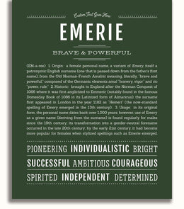 Emerie Personalized Name Meaning Art Prints – Name Stories