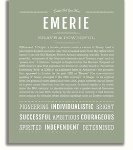Emerie Personalized Name Meaning Art Prints – Name Stories