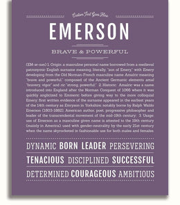 Emerson Personalized Name Meaning Art Prints – Name Stories