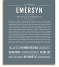 Emersyn Personalized Name Meaning Art Prints – Name Stories