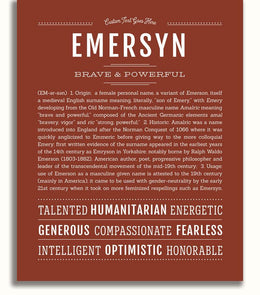 Emersyn Personalized Name Meaning Art Prints – Name Stories