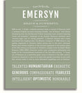 Emersyn Personalized Name Meaning Art Prints – Name Stories