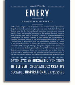 Emery Personalized Name Meaning Art Prints – Name Stories