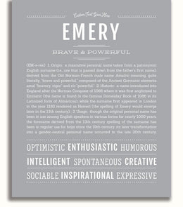 Emery Personalized Name Meaning Art Prints – Name Stories