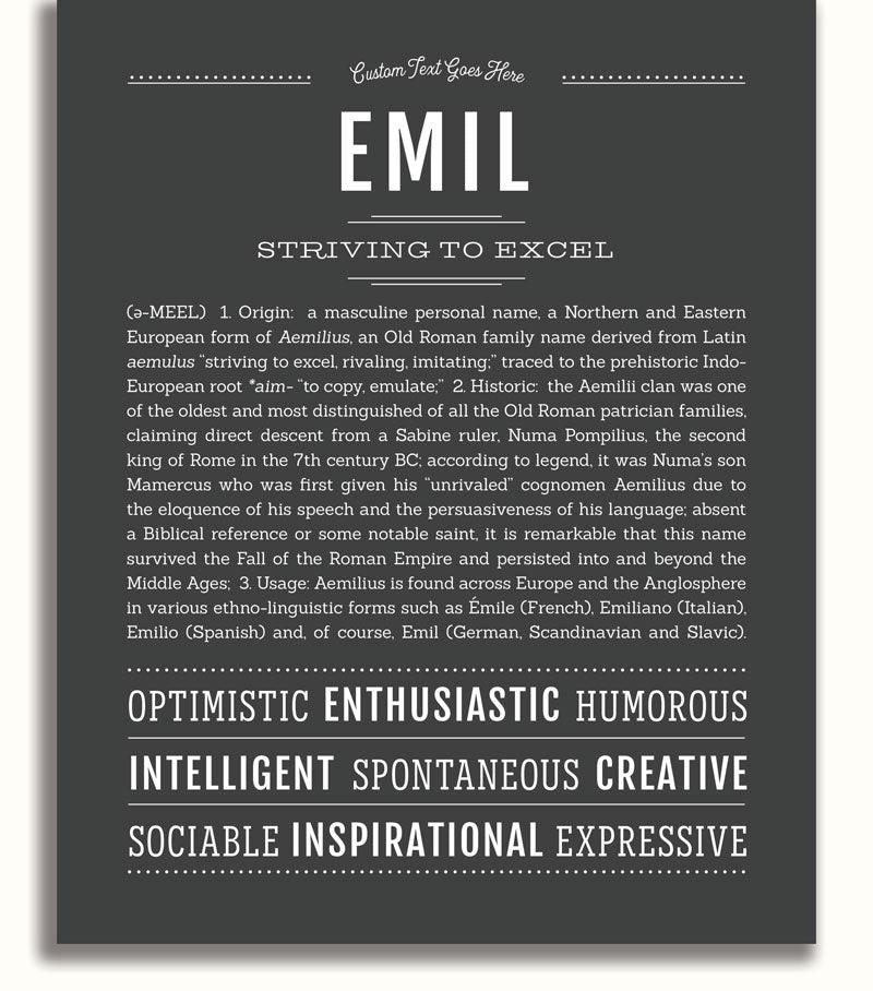 Emil Personalized Name Meaning Art Prints – Name Stories