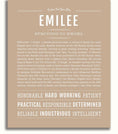 Emilee Personalized Name Meaning Art Prints – Name Stories