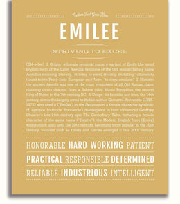 Emilee Personalized Name Meaning Art Prints – Name Stories