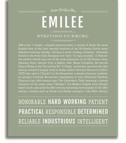 Emilee Personalized Name Meaning Art Prints – Name Stories