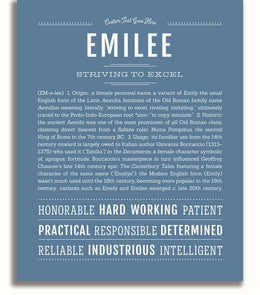 Emilee Personalized Name Meaning Art Prints – Name Stories